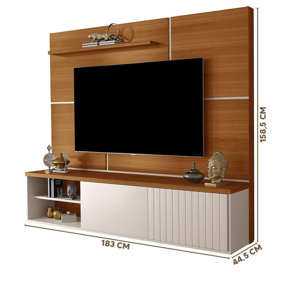 Painel De Tv Para Sala 75 Polegadas Carvalho Off White Rivoli Luapa ...