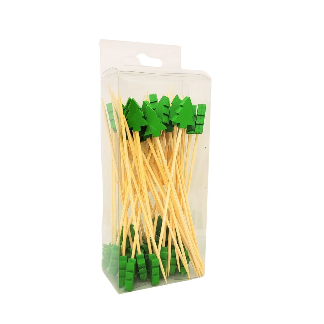 Jogo 100 Palitos Para Petisco Bambu Decorado Árvore De Natal - Magizi ...