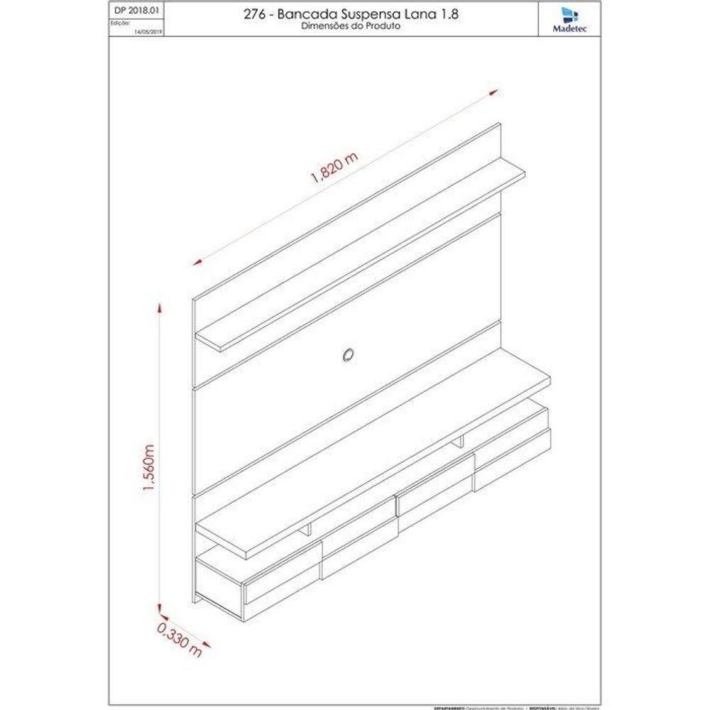 Painel Bancada Suspensa Para Tv 60 Polegadas Lana 1.8 Com Led Calacata ...