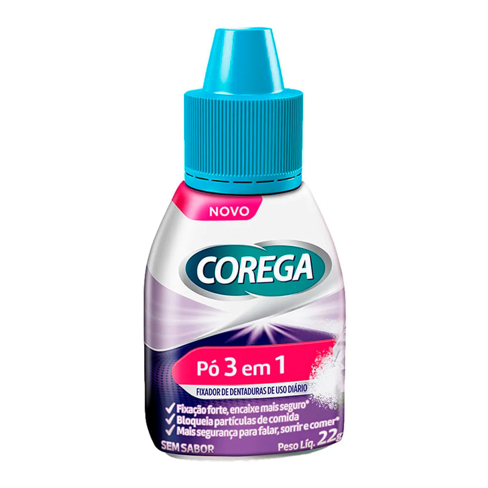 Corega Pó Fixador De Dentadura 3 Em 1 Sem Sabor 22g - Carrefour