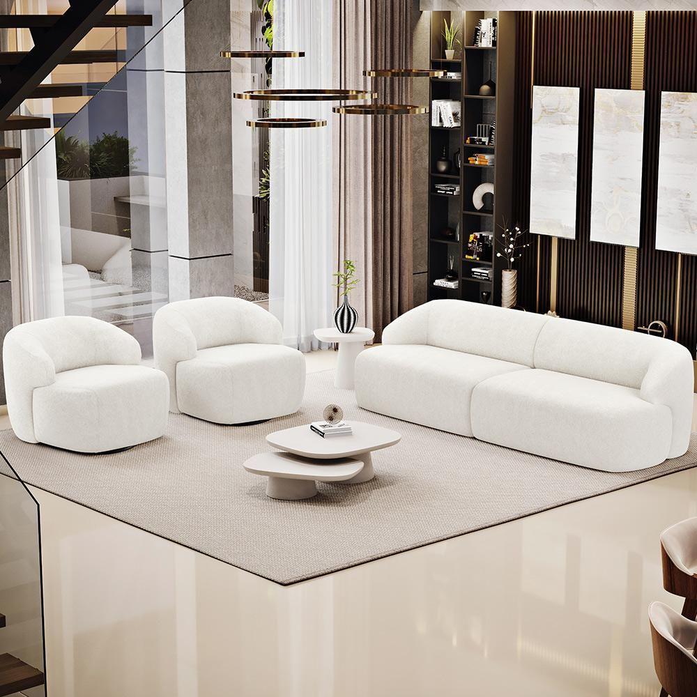 Sofá 3 Lugares Curvo Orgânico Living 220cm Barolo L06 Bouclê Branco ...