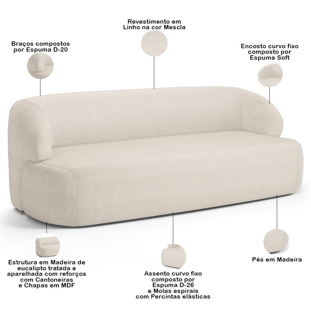 Sofá 2 Lugares Curvo Orgânico Living 150cm Barolo L06 Linho Mescla ...