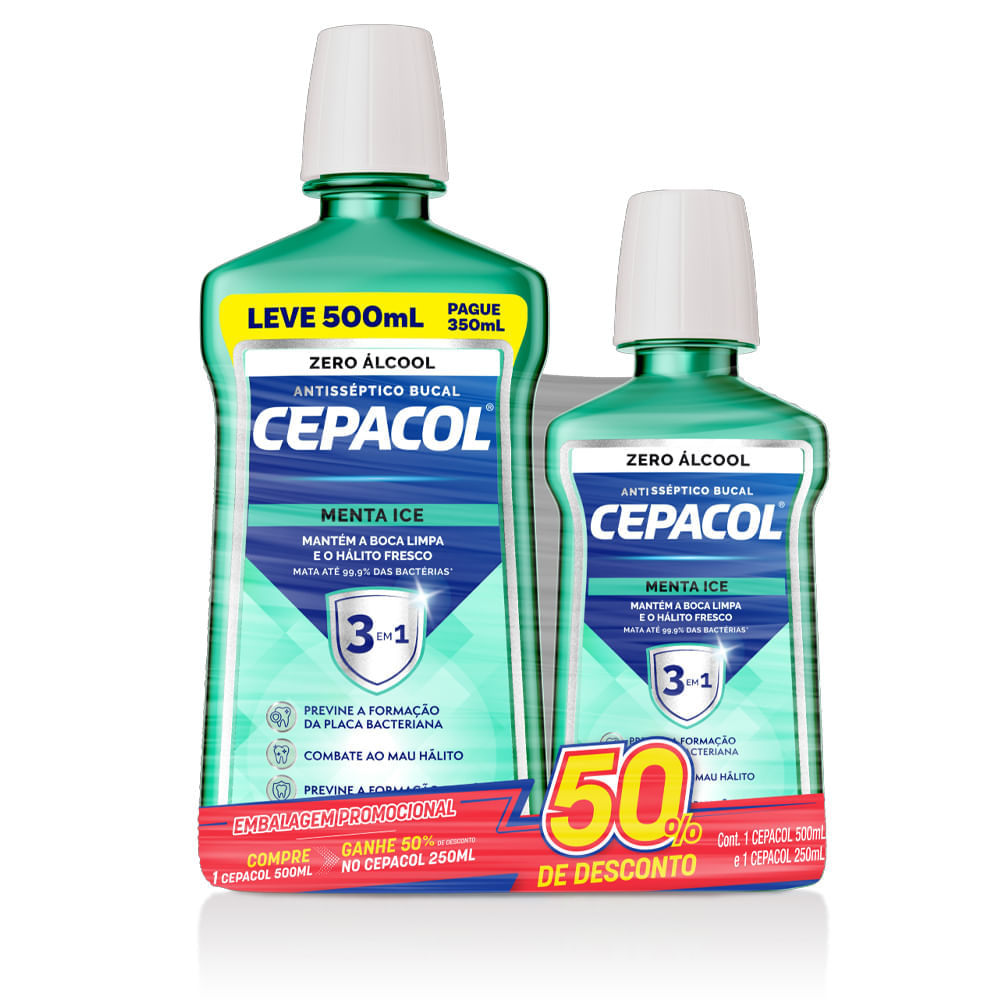 Kit Antisséptico Bucal Cepacol Menta Ice 500ml + 250ml - Carrefour