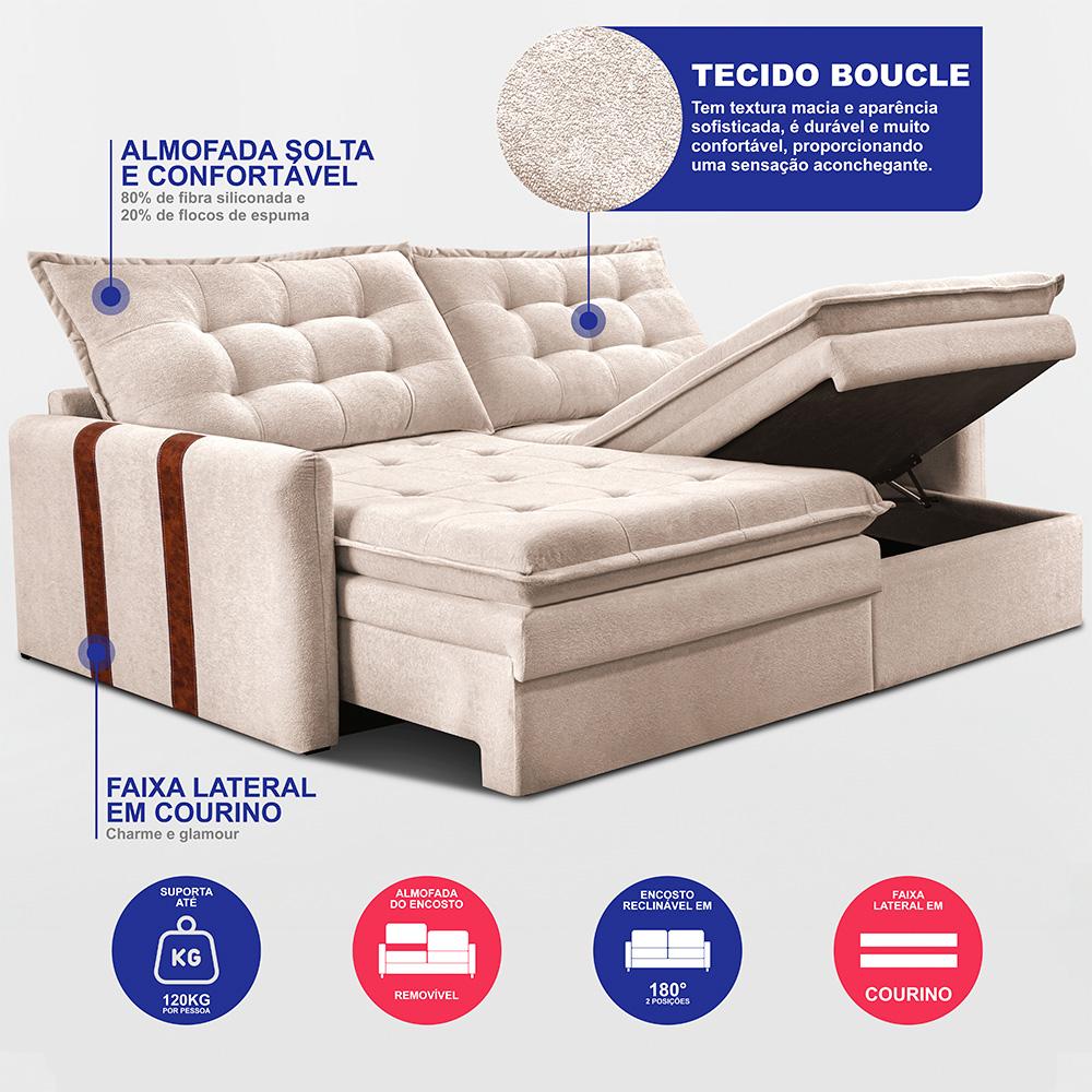 Sofá Baú Sem Caixa Retrátil 2,00m Softgel Petit Boucle Bege Claro Cama Inbox - Carrefour