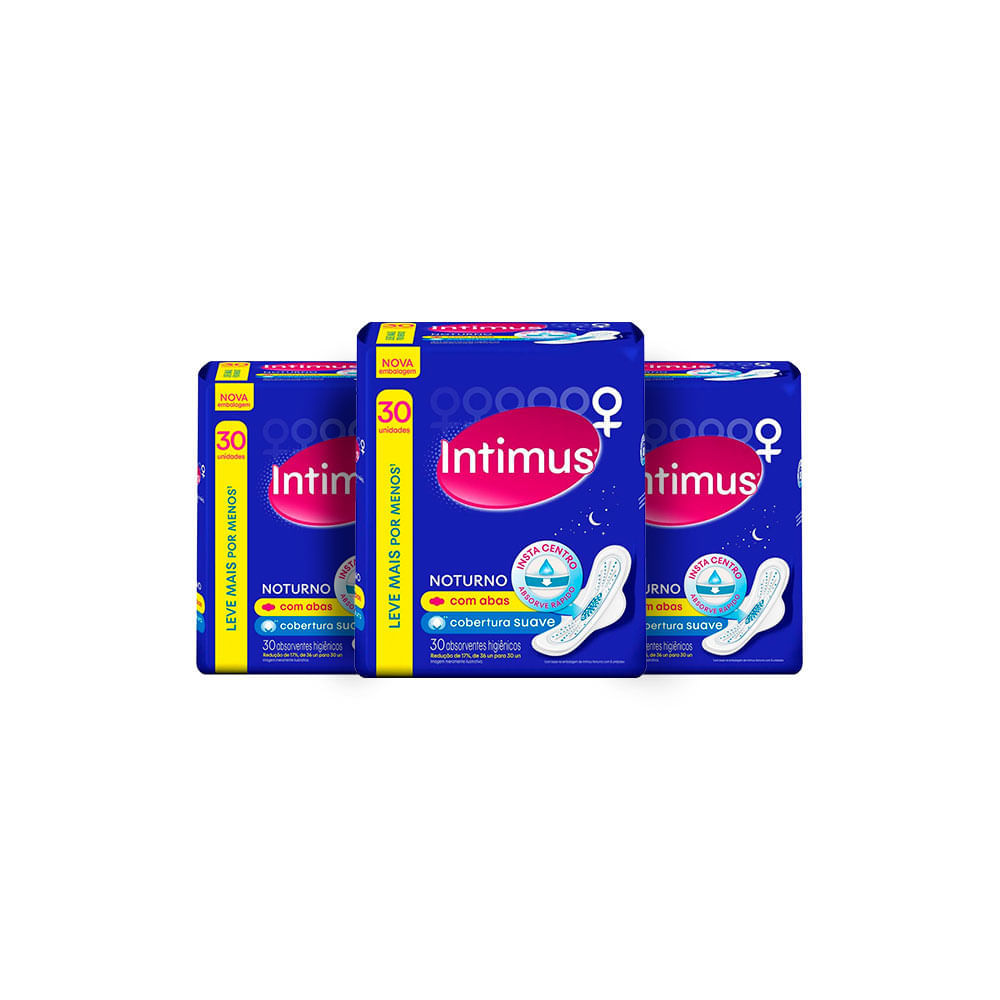 Kit 3 Absorventes Intimus Noturno Cobertura Suave Com Abas 90 Unidades ...