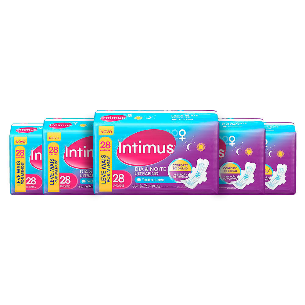 Kit 5 Absorventes Intimus Dia & Noite Suave Com Abas 140 Unidades ...