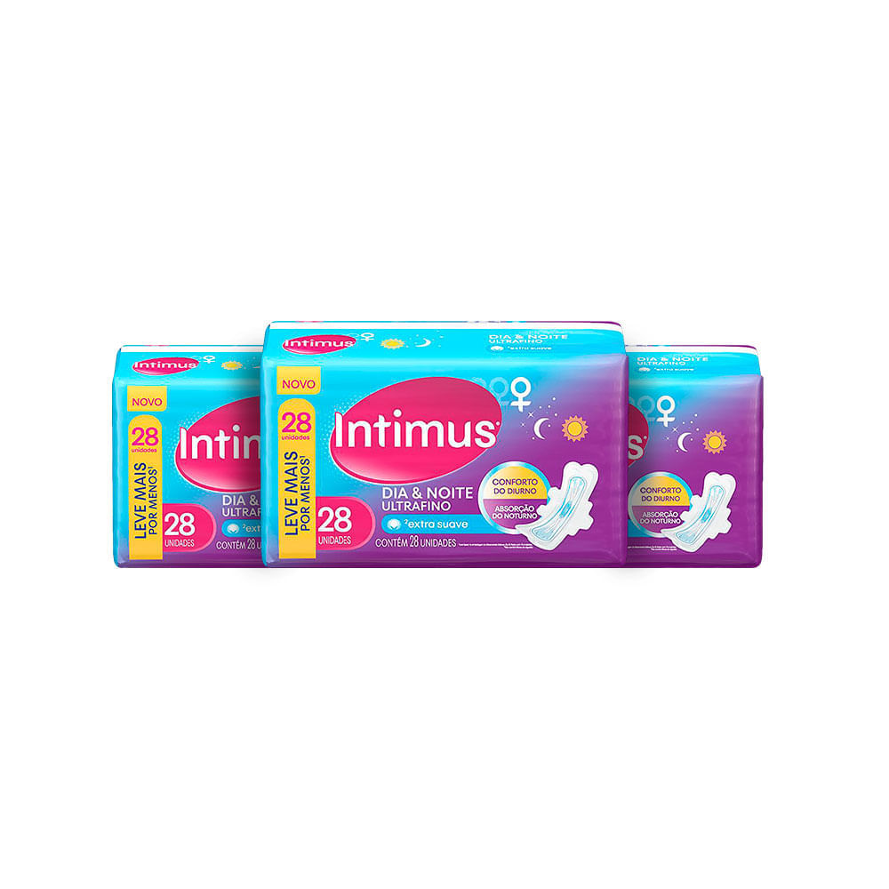 Kit 3 Absorventes Intimus Dia E Noite Suave Com Abas 84 Unidades ...