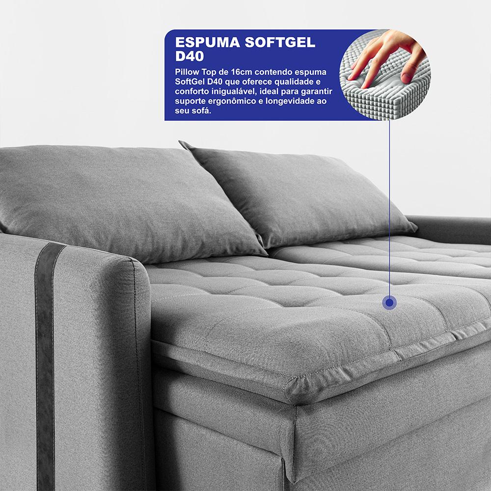 Sofá Baú Sem Caixa Retrátil 2,00m Softgel Bonnie Linho Cinza Claro Cama Inbox - Carrefour