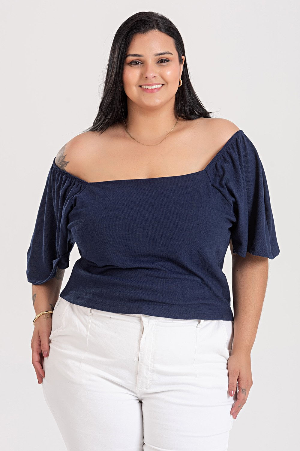 Blusa Feminina Plus Size Decote Quadrado Mangas Godê - Serena - Carrefour