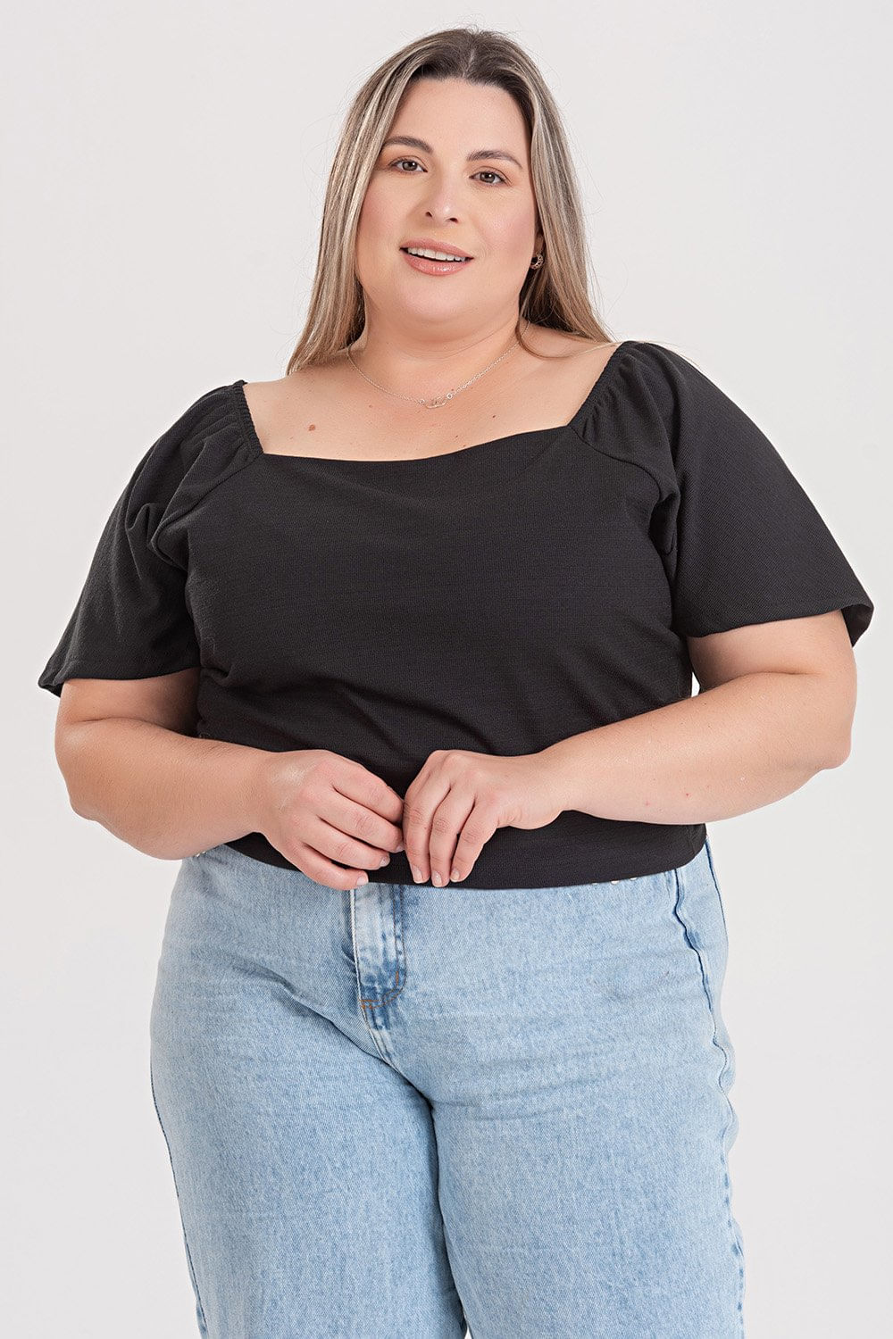 Blusa Feminina Plus Size Decote Quadrado Mangas Godê - Serena - Carrefour