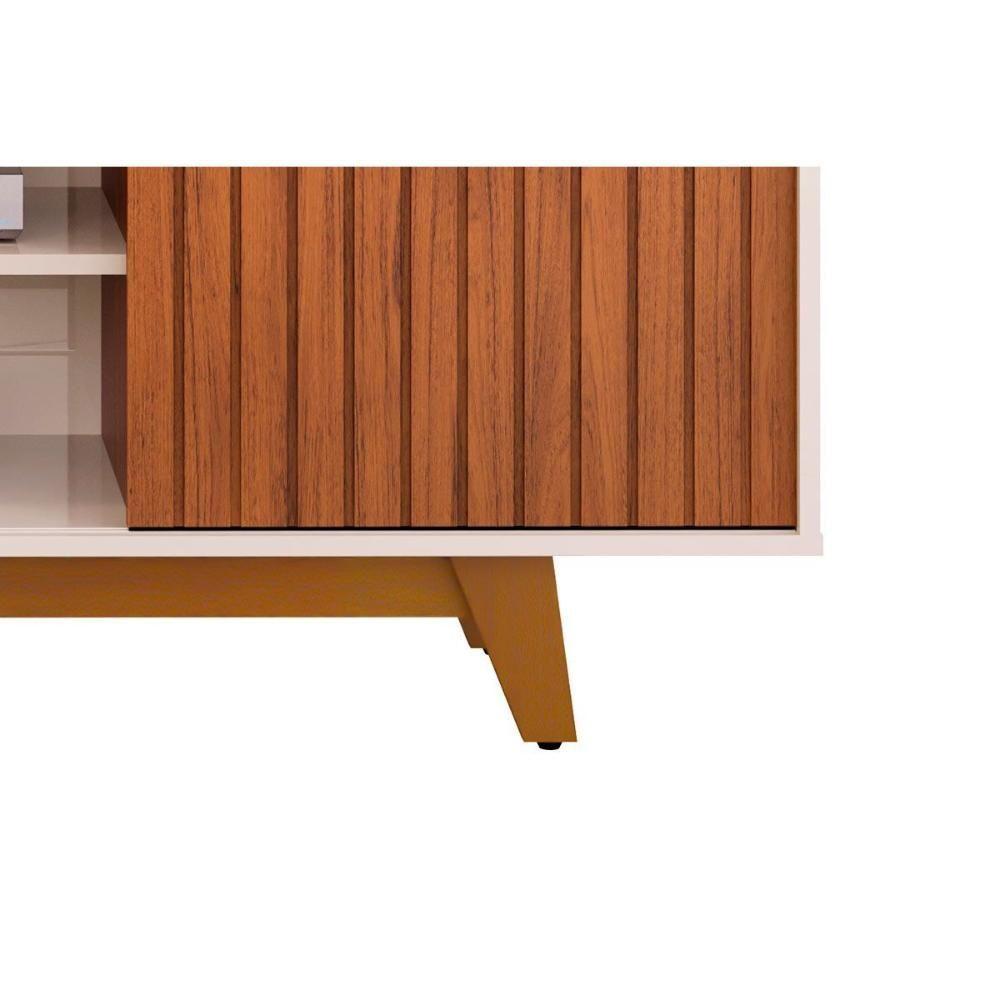 Rack Bancada P/tv Até 60 Polegadas Flat Ripado C/ Nichos E Pés 150x60cm Freijó/off White - Dj ...