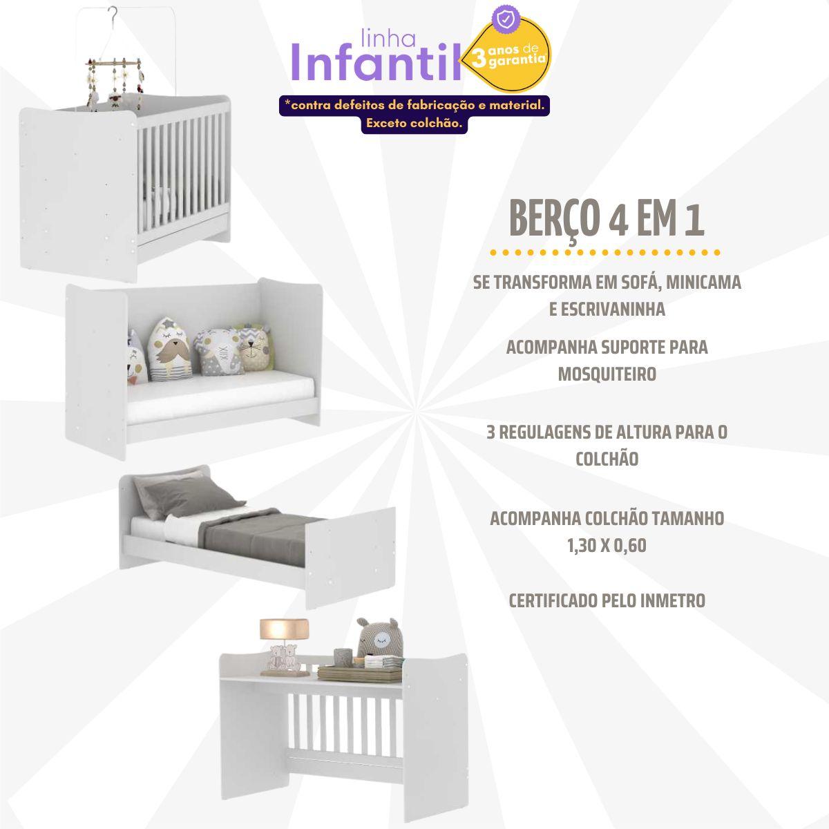 Berço 4 Em 1 Vira Escrivaninha Com Colchão Incluso Evolution ...