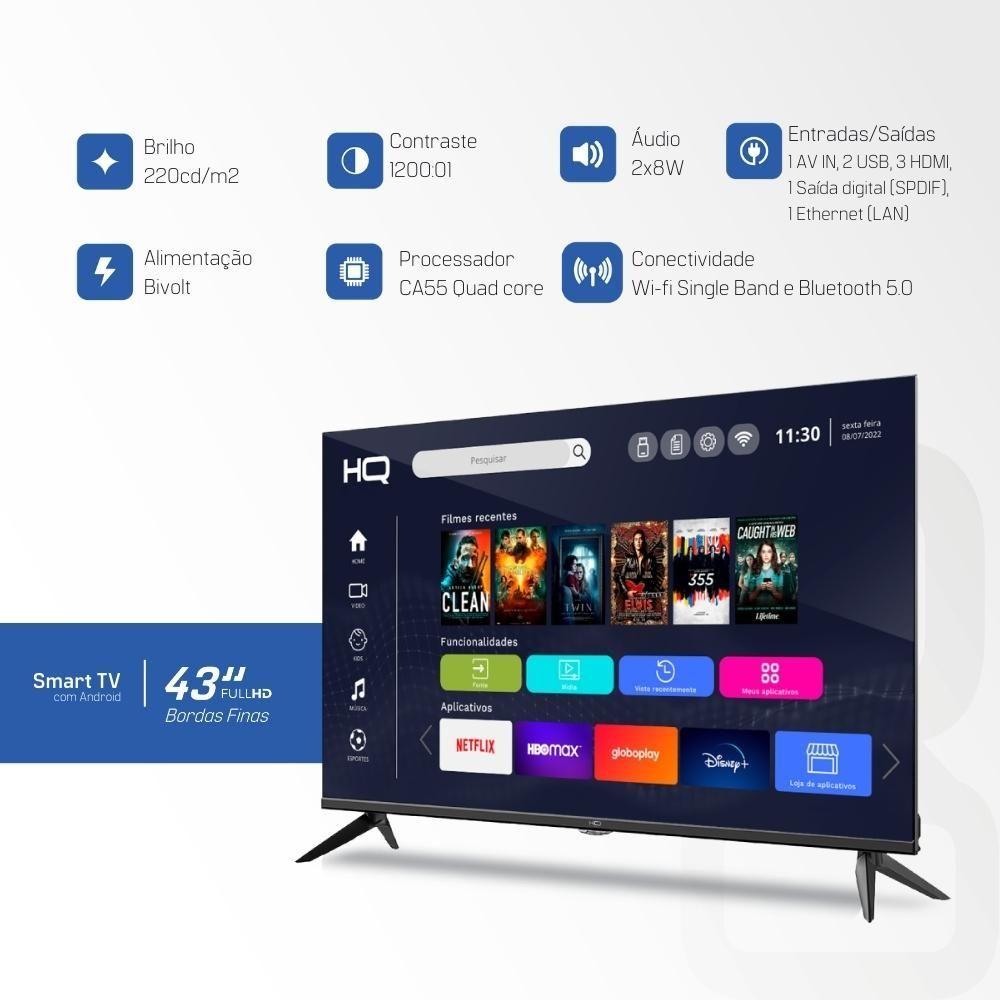 Smart Tv Hq 43 Full Hd Tela Sem Bordas Android 12 Design Slim Hqs43nkhm ...