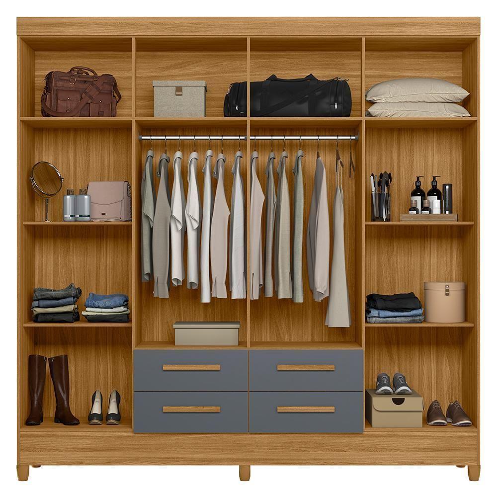 Guarda Roupa Casal Flórida 8 Portas E 4 Gavetas Freijó Cinza Com ...