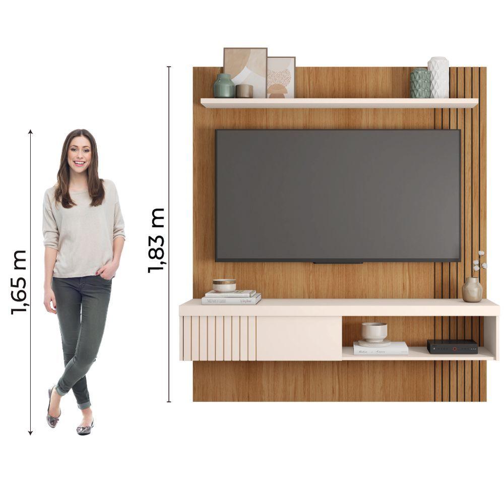 Painel Ripado Para Tv Até 55 Polegadas Com Prateleira E Nicho Manu Madeirado/off White Caemmun ...