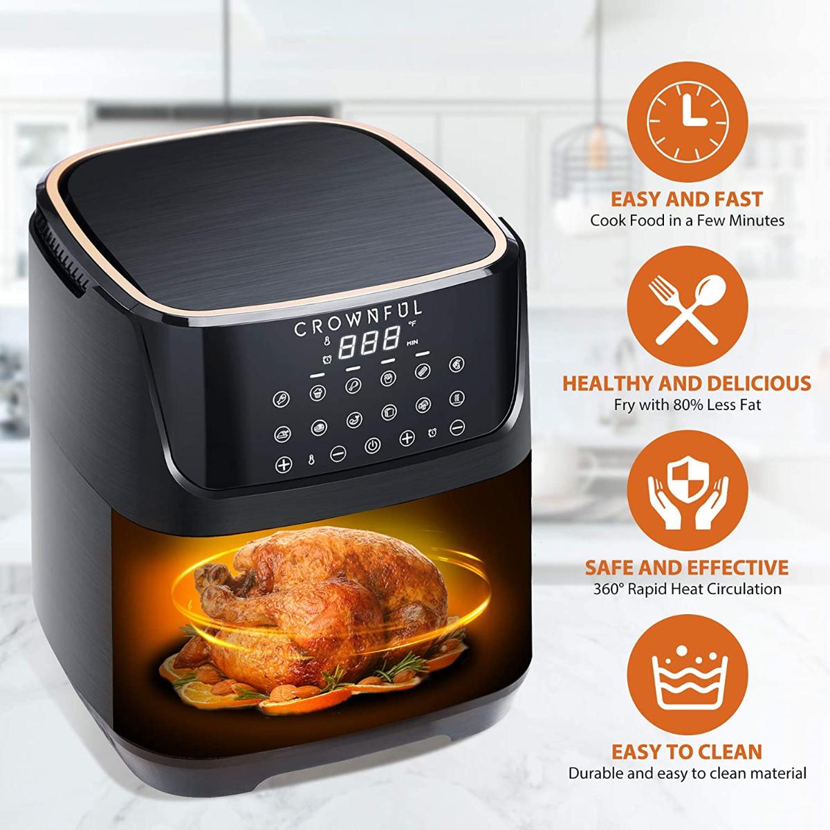 CROWNFUL Fritadeira Elétrica AirFryer 7L com Painel Digital 1700W110V ...