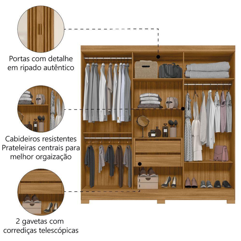Guarda Roupas Casal Ripado 6 Portas 2 Gavetas Freijó/off White Valença ...