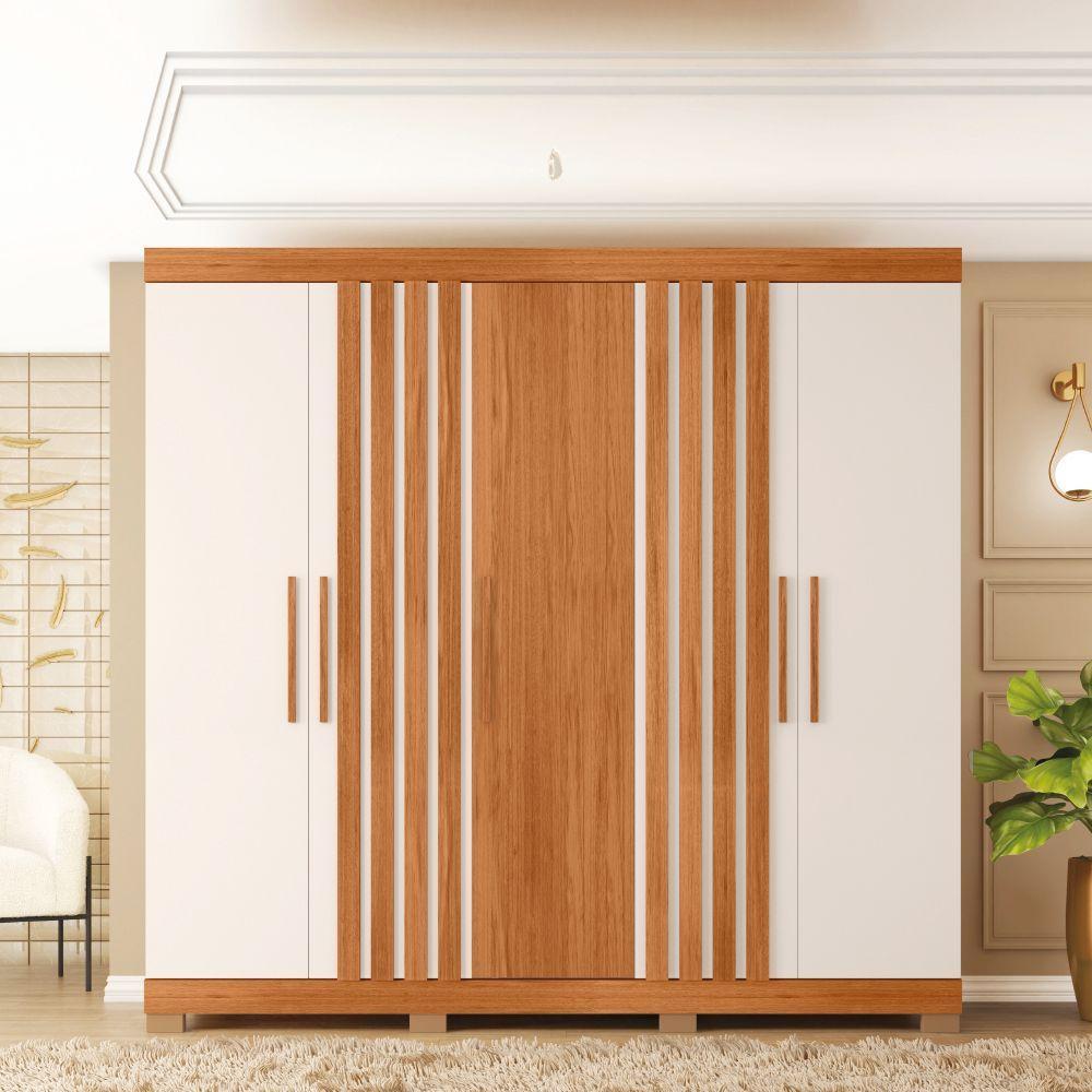 Guarda Roupas Casal Com Ripado 5 Portas 2 Gavetas Madeirado/off White ...