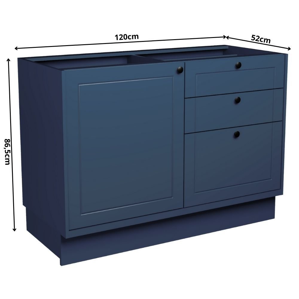 Balcão De Cozinha 120cm 1 Porta 3 Gavetas Sevilha Azul Órion - Carrefour