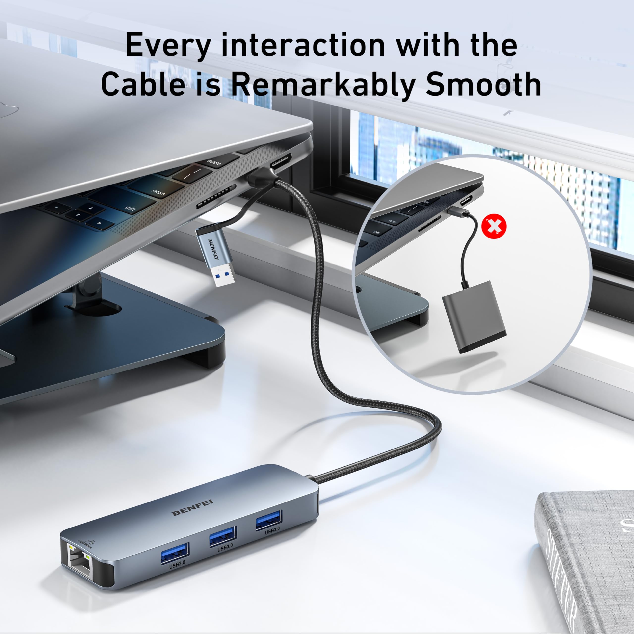 Adaptador Usb-c Usb 3.0 Para Gigabit Ethernet + Hub Usb 3.0 De 3 Portas ...