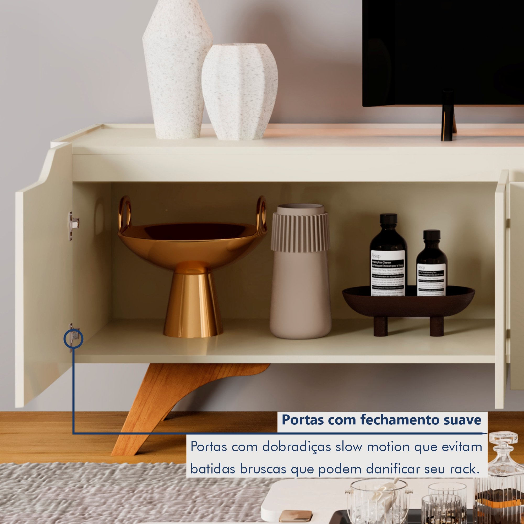 Rack Para Tv Até 75 Polegadas 4 Portas 1 Gaveta Grecia Mavaular Off White - Carrefour