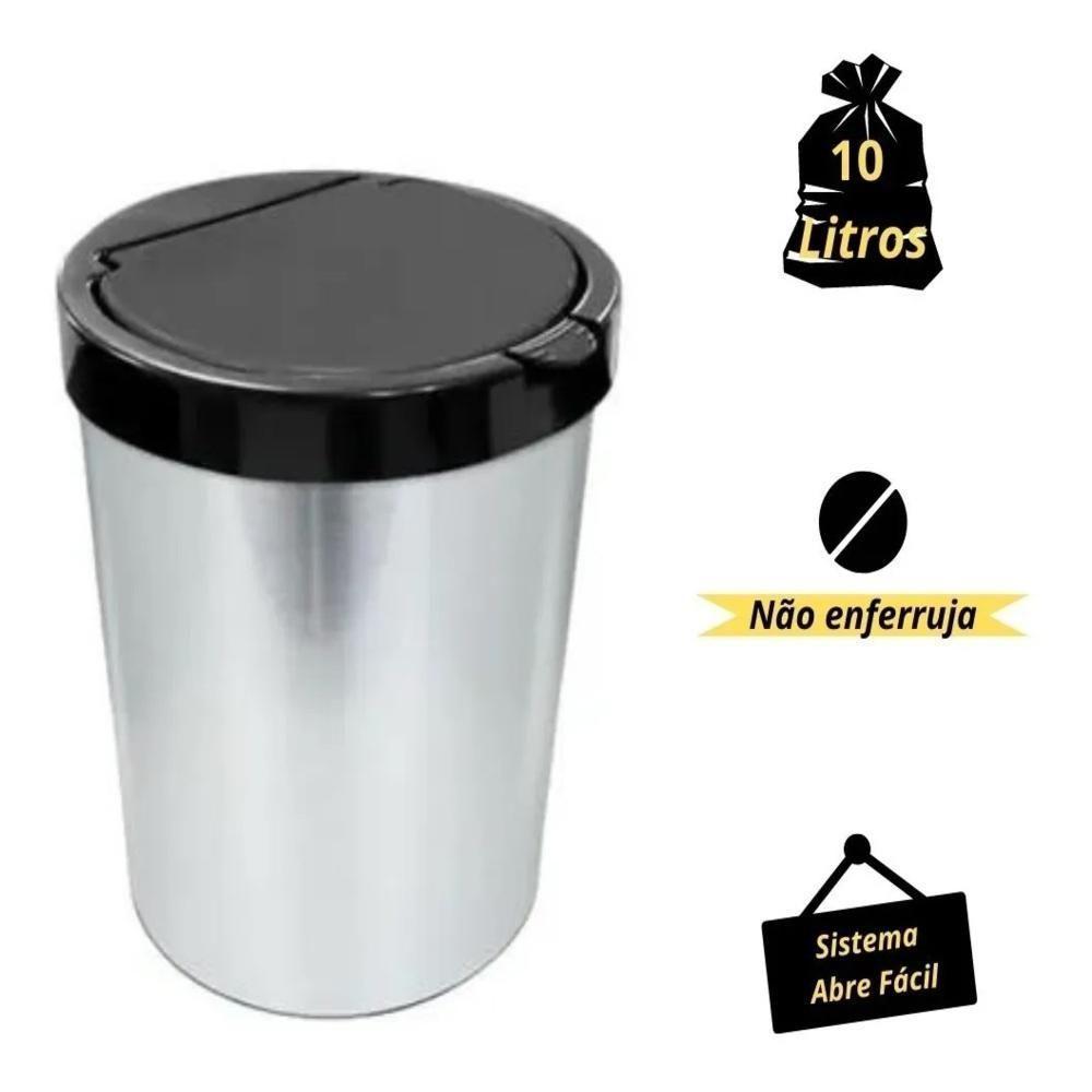 Lixeira Label Inox Escritorio Com Tampa Click Cesto De Lixo 10 Litros ...