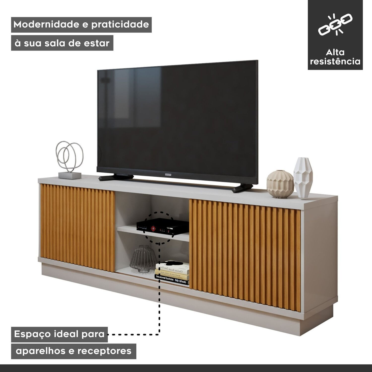 Rack Para Tv Até 75 Polegadas Com 2 Portas Ripadas Burgos Off White ...