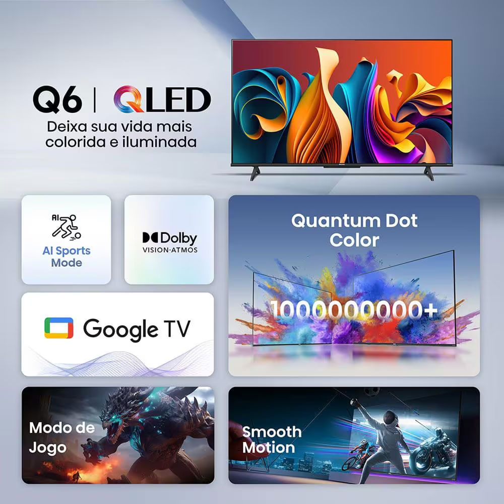 Smart TV 50 Hisense Ultra HD 4K QLED Q6N, Google TV com HDR10+, Dolby ...