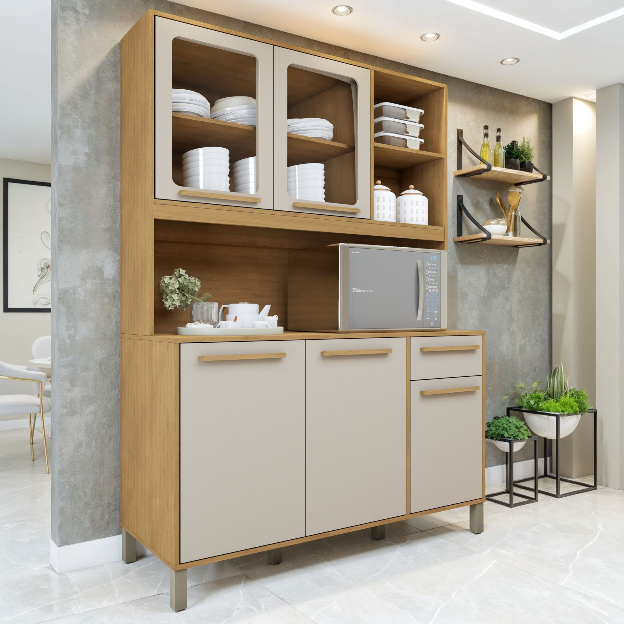 Armário Para Cozinha 5 Portas 1 Gaveta Rubi Valdemóveis Cinamomo/off ...