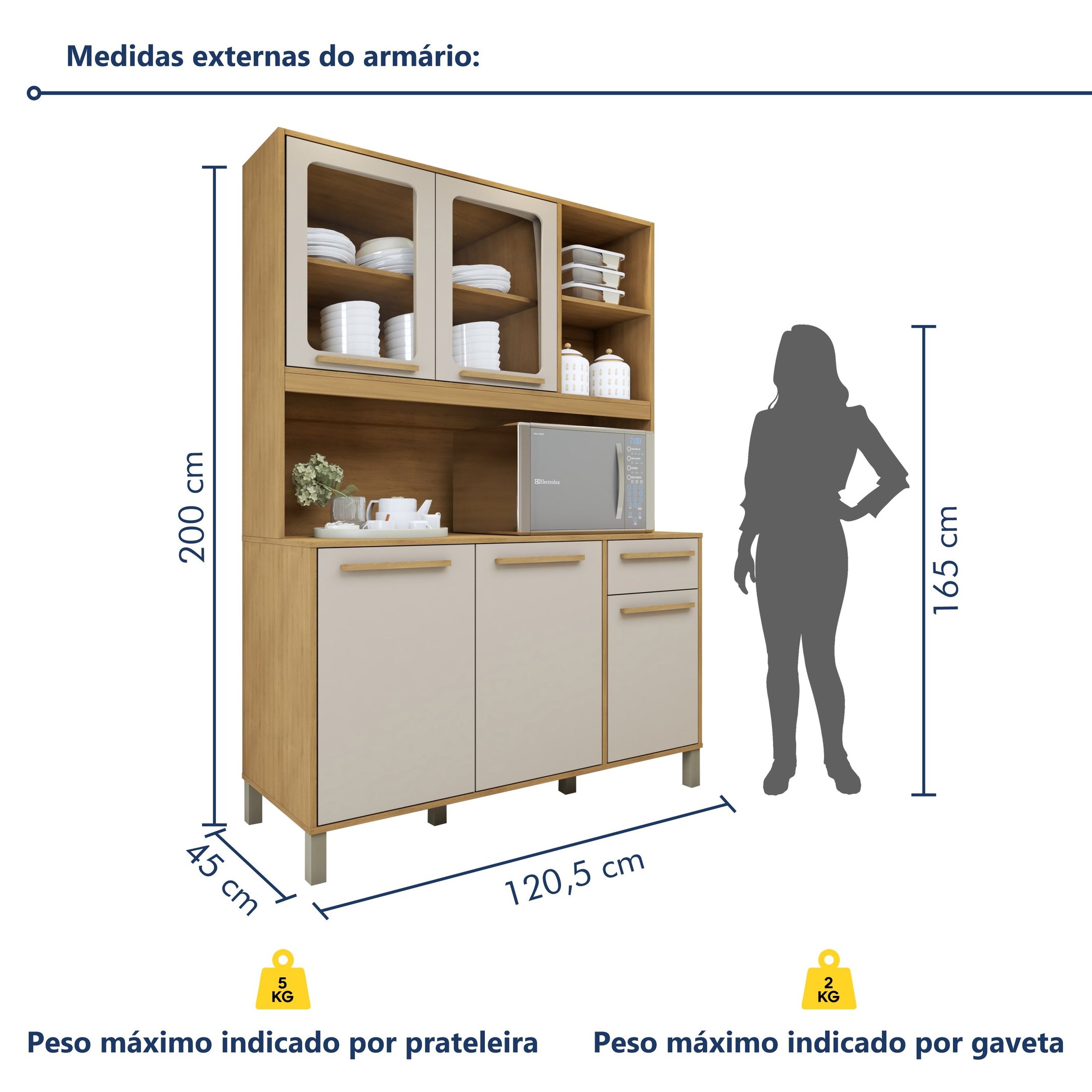 Armário Para Cozinha 5 Portas 1 Gaveta Rubi Valdemóveis Cinamomo/off ...