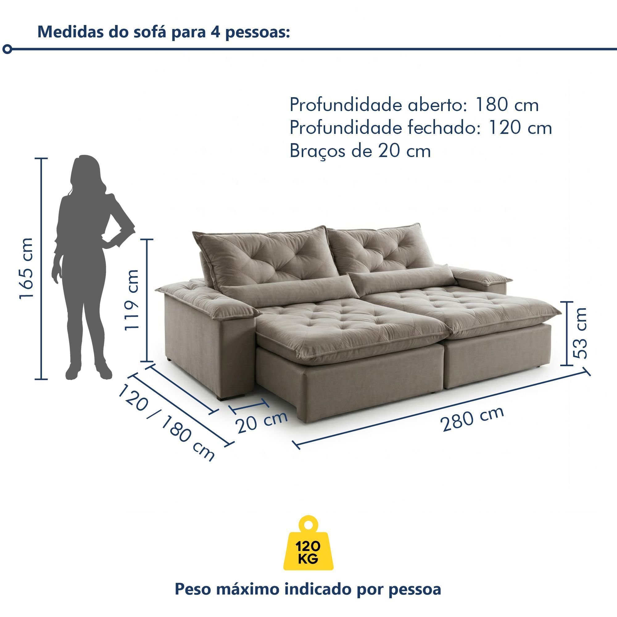 Sofá Retrátil E Reclinável 5 Lugares 280cm Diamond Super Pillow Montano ...