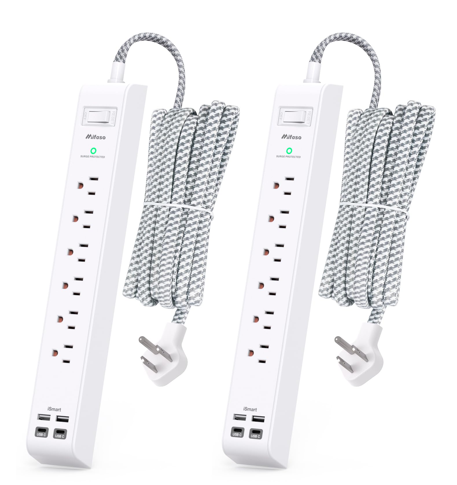 Cabo De Extensão Power Strip De 10 Pés, 6 Tomadas, 4 Usb Mifaso, Pacote ...
