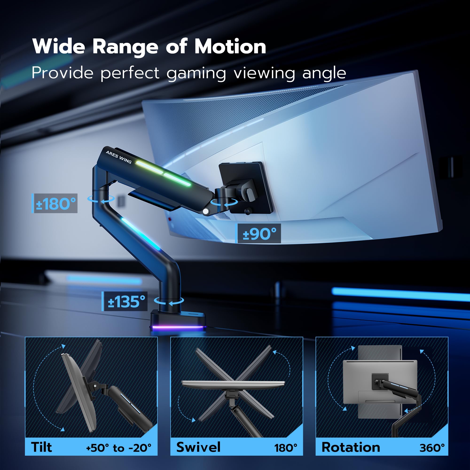 Monitor Arm Ares Wing Heavy Duty Para Monitor Ultralargo De 49" - Carrefour