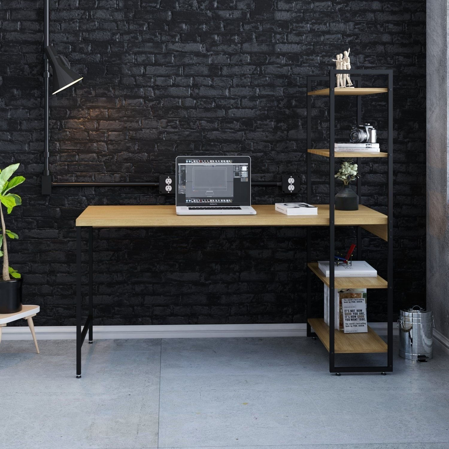 Escrivaninha Com Estante 4 Prateleiras Estilo Industrial 150cm Active ...