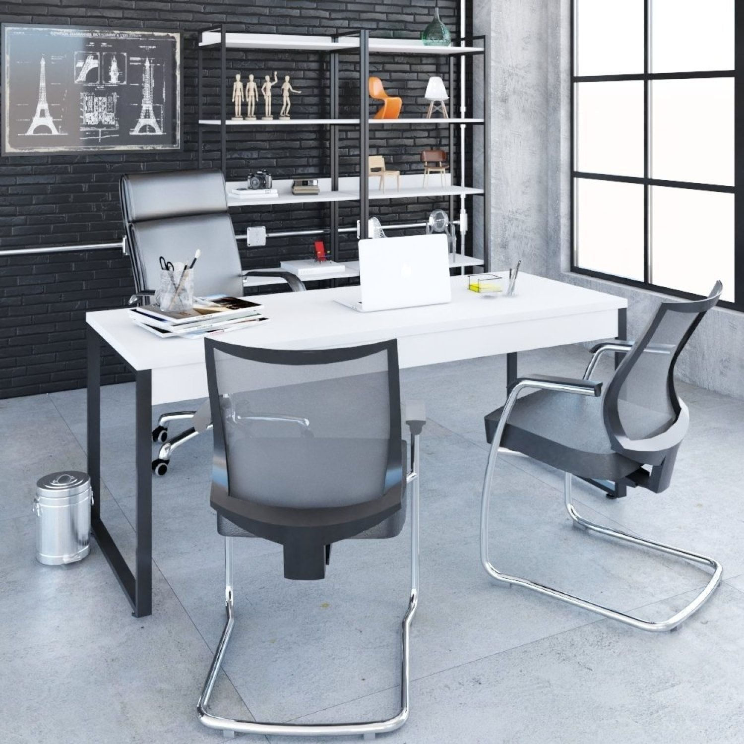 Escrivaninha Estilo Industrial Diretor 180cm Kuadra Compace Branco ...