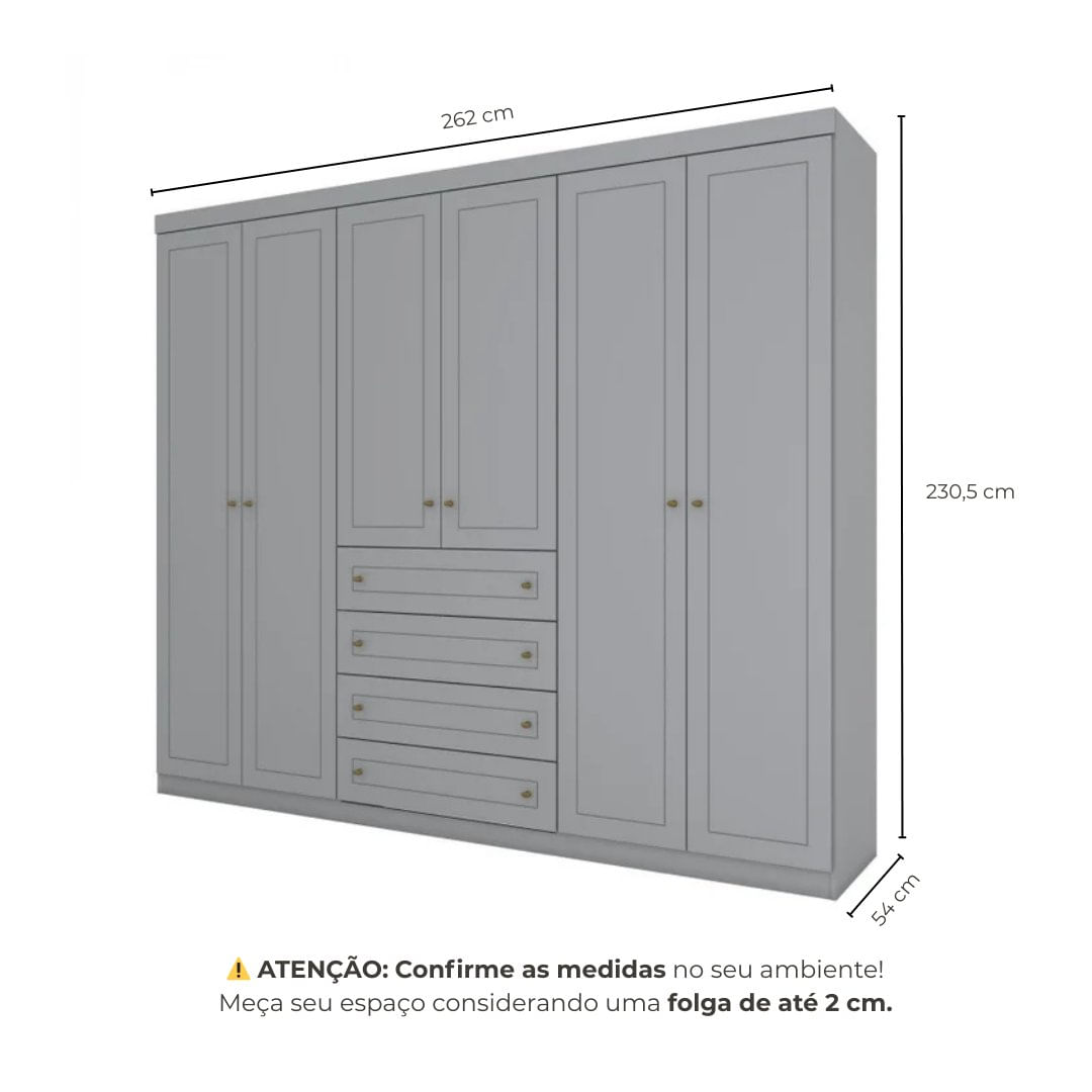 Guarda Roupa Casal Nova York 6 Portas 4 Gavetas Espresso Móveis Cinza ...