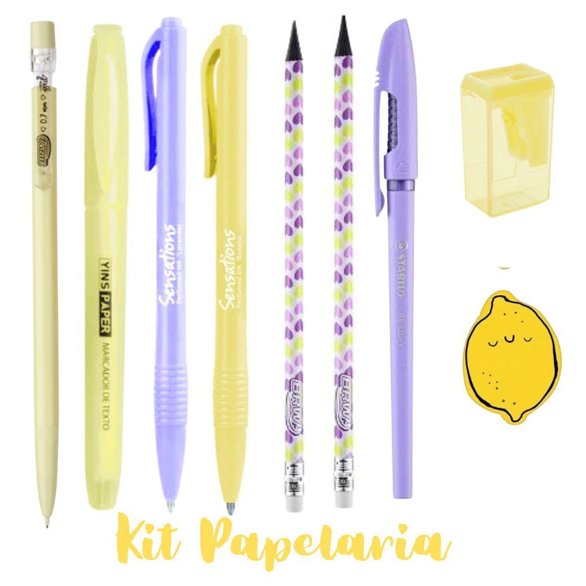 Kit Papelaria Fofa Lemon Kawaii Lapis Borracha Apontador - Carrefour