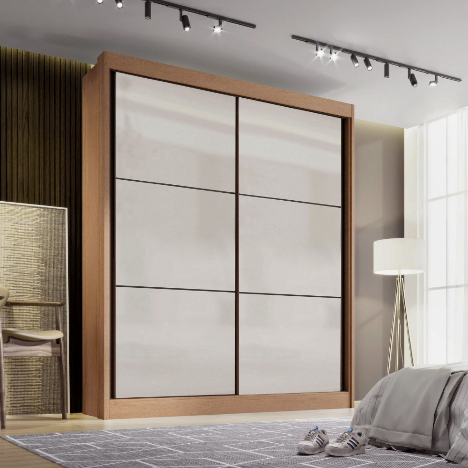 Guarda-roupa Mdf 2 Portas De Correr 3 Gavetas Milos Cinamomo/off White ...