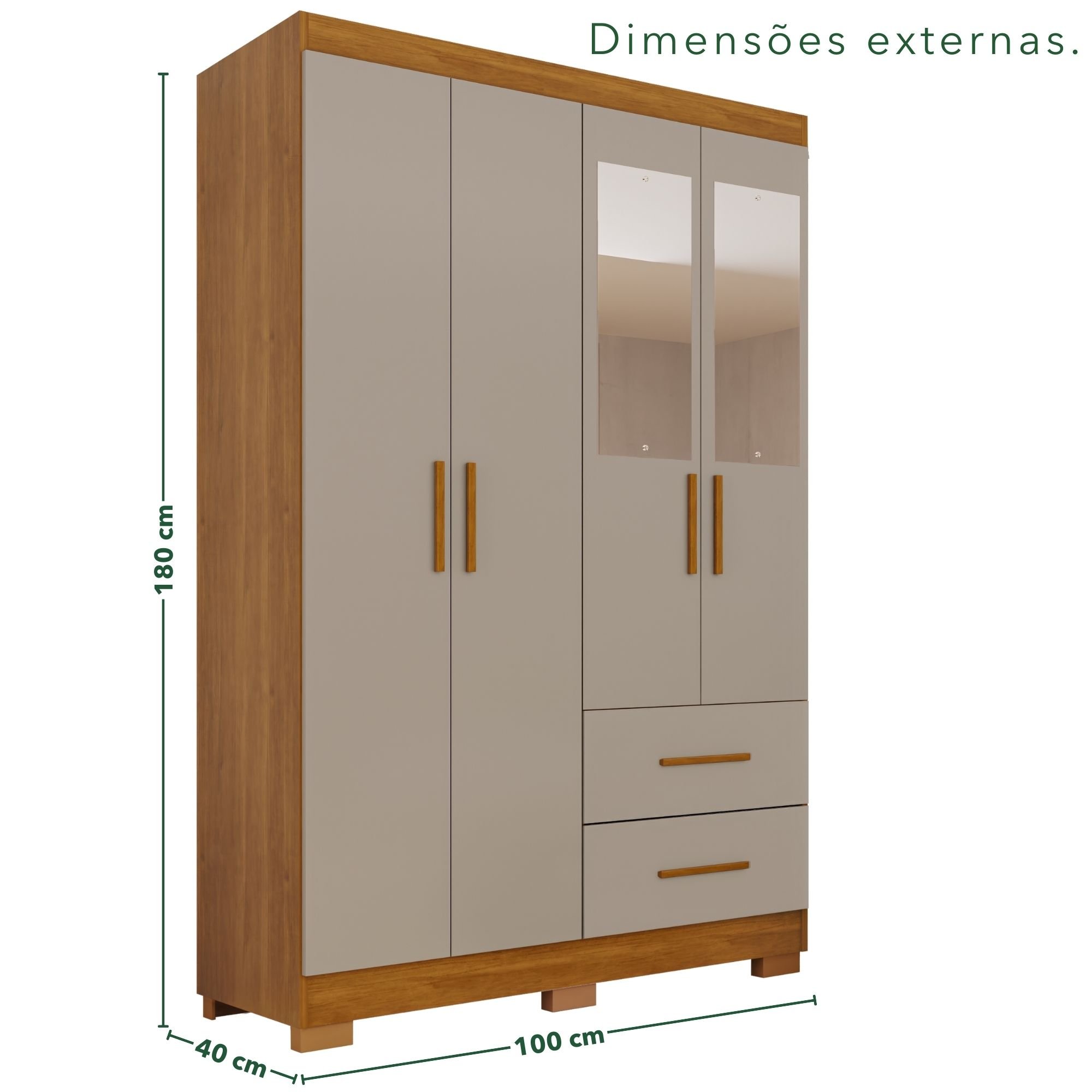 Guarda-roupa Solteiro 4 Portas Com Espelho 2 Gavetas Estrela Premium ...