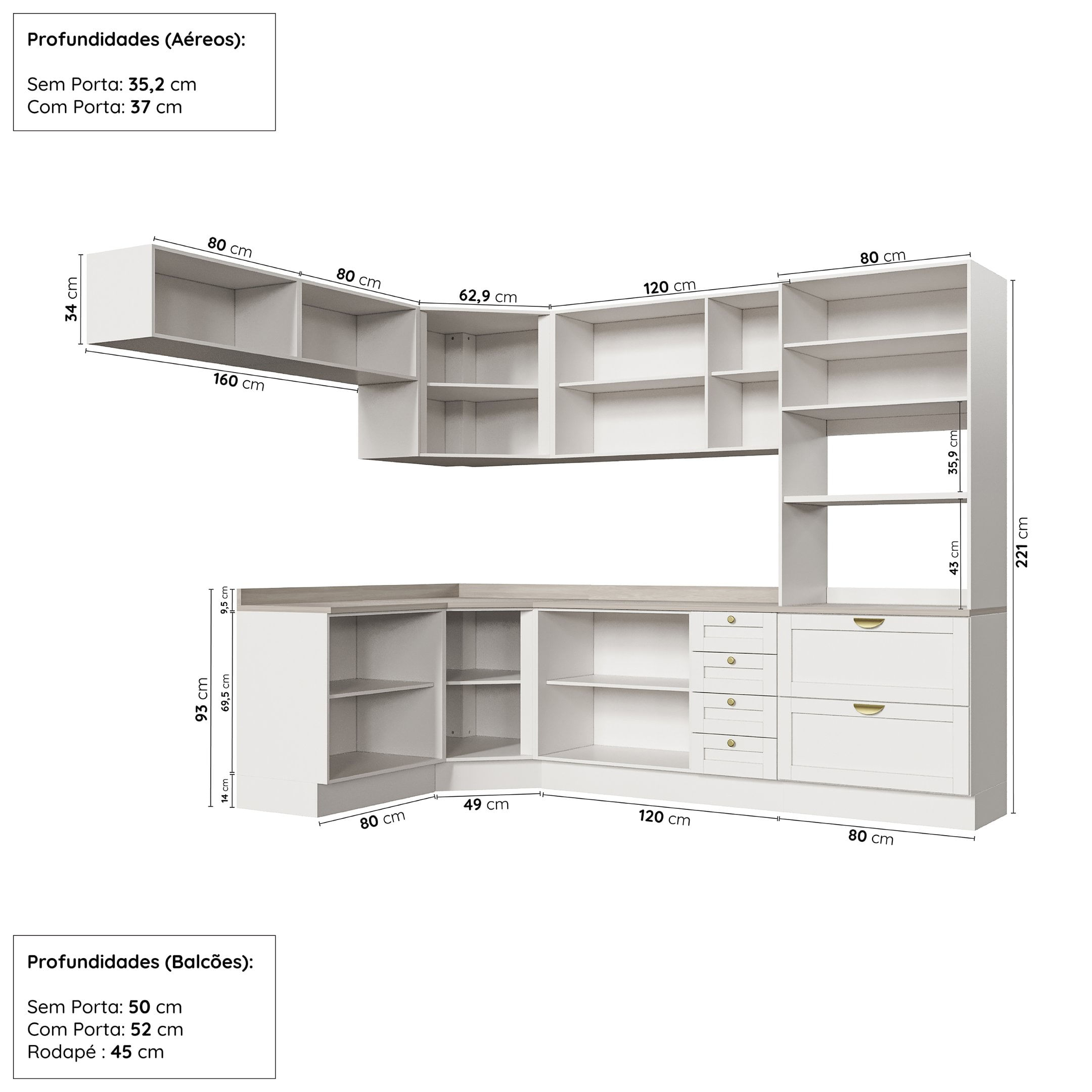 Cozinha Modulada 8 Peças Com Tampo 4 Aéreos 3 Balcões E Torre Quente ...