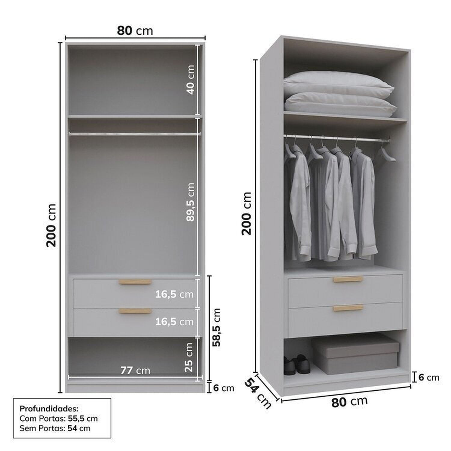 Guarda-roupa Modular 80cm Com Portas E Gaveteiro Jade Cabecasa ...