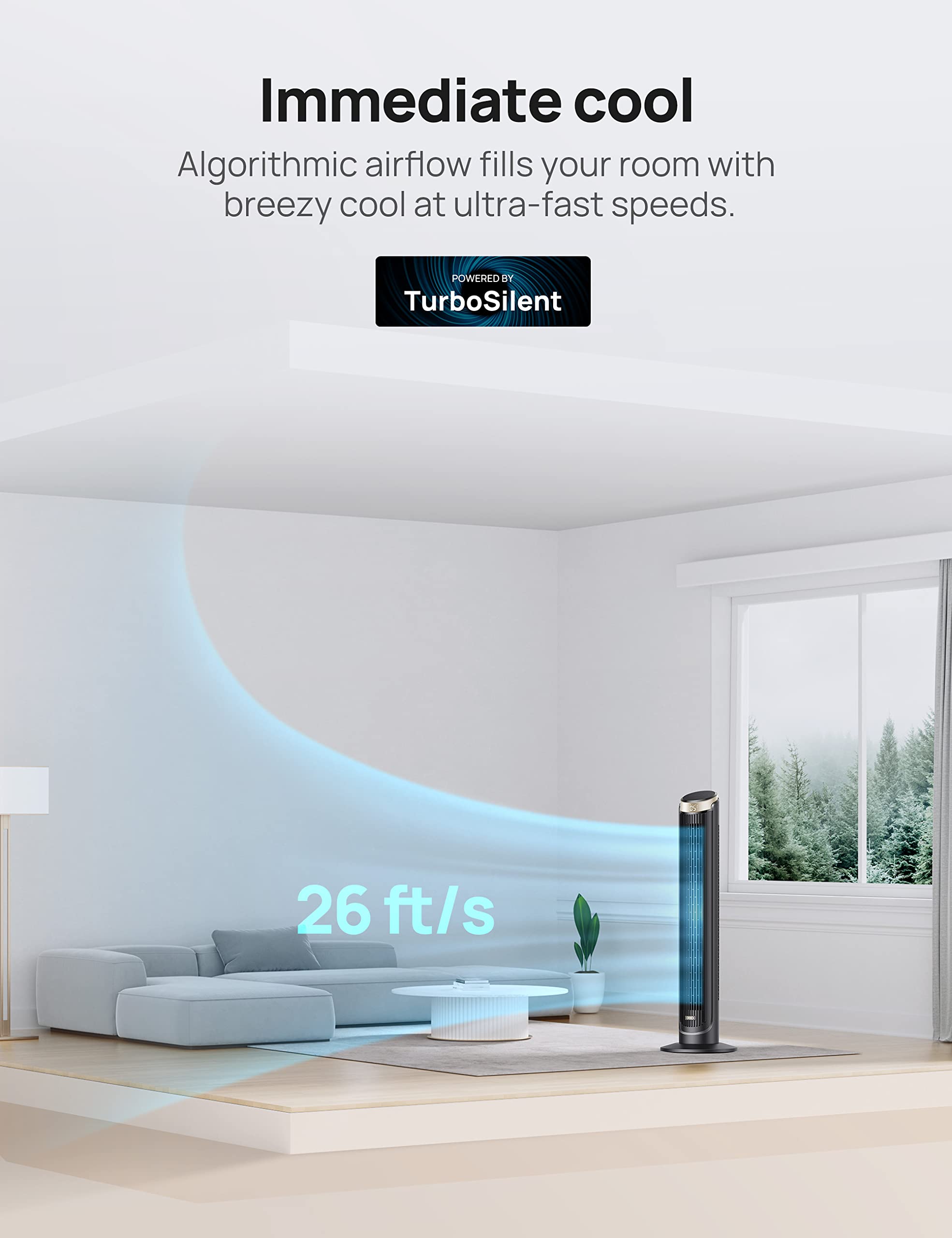 Tower Fan Dreo 40" Wifi 26 Pés/oscilação De 90° De Alta Velocidade ...