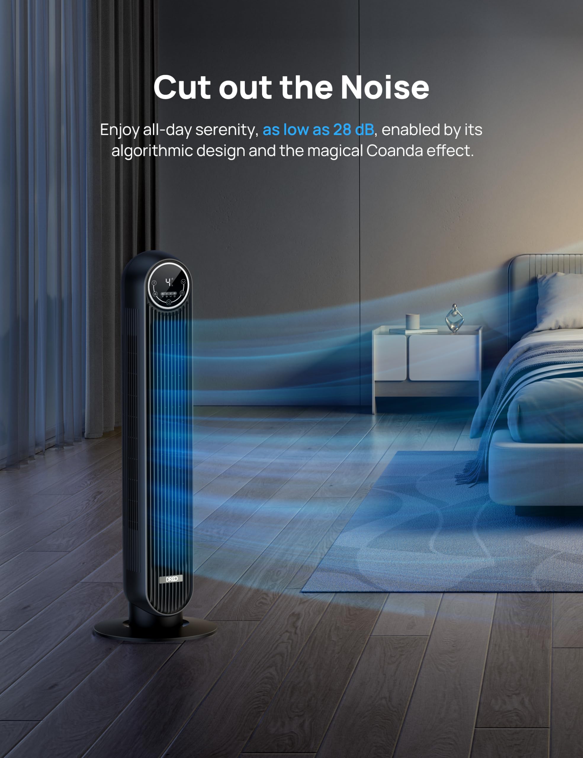 Tower Fan Dreo Para Quarto Smart Oscillating Quiet 28db - Carrefour