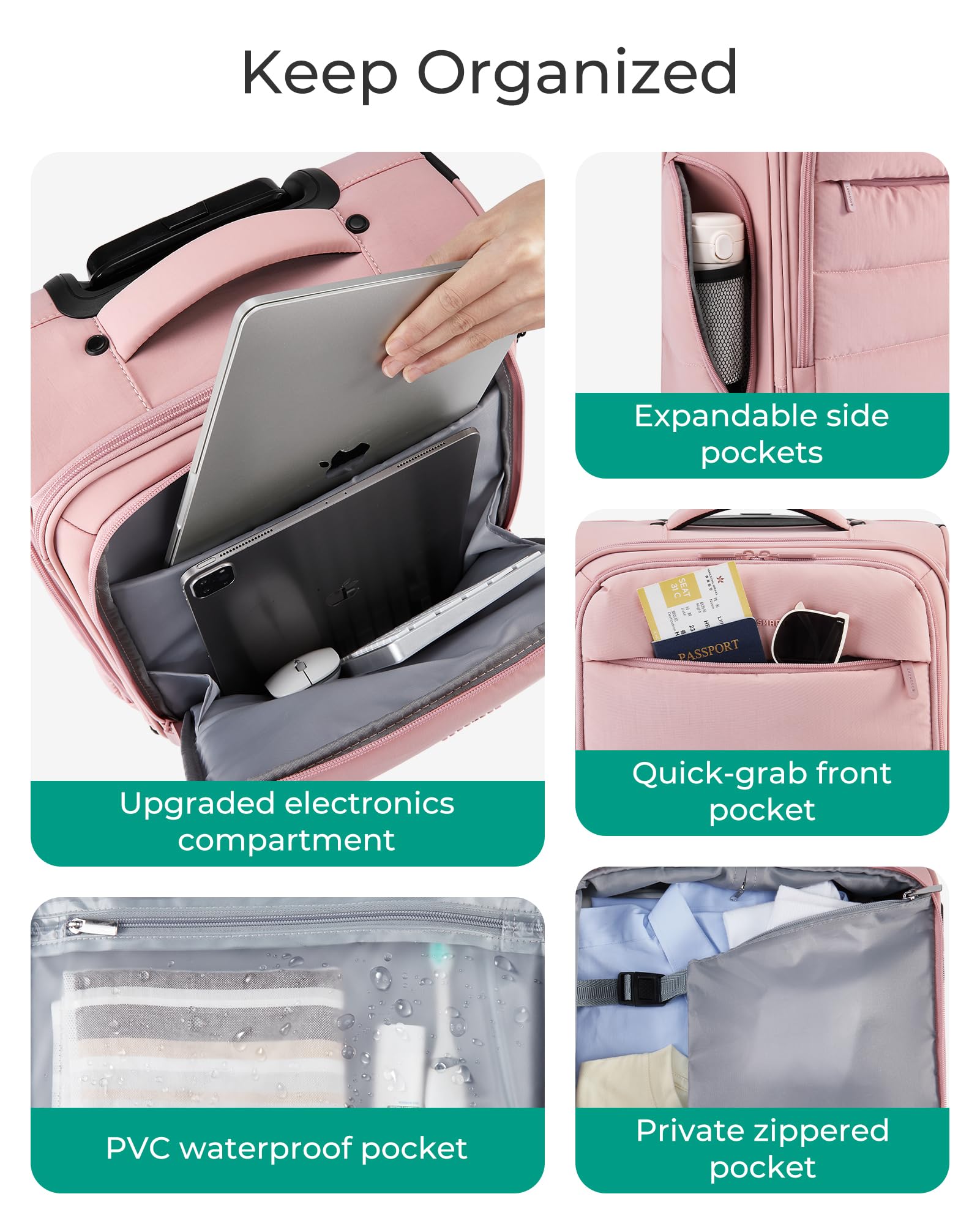 Bagagem De Mão Bagsmart Underseat 16 Polegadas Sakura Pink - Carrefour