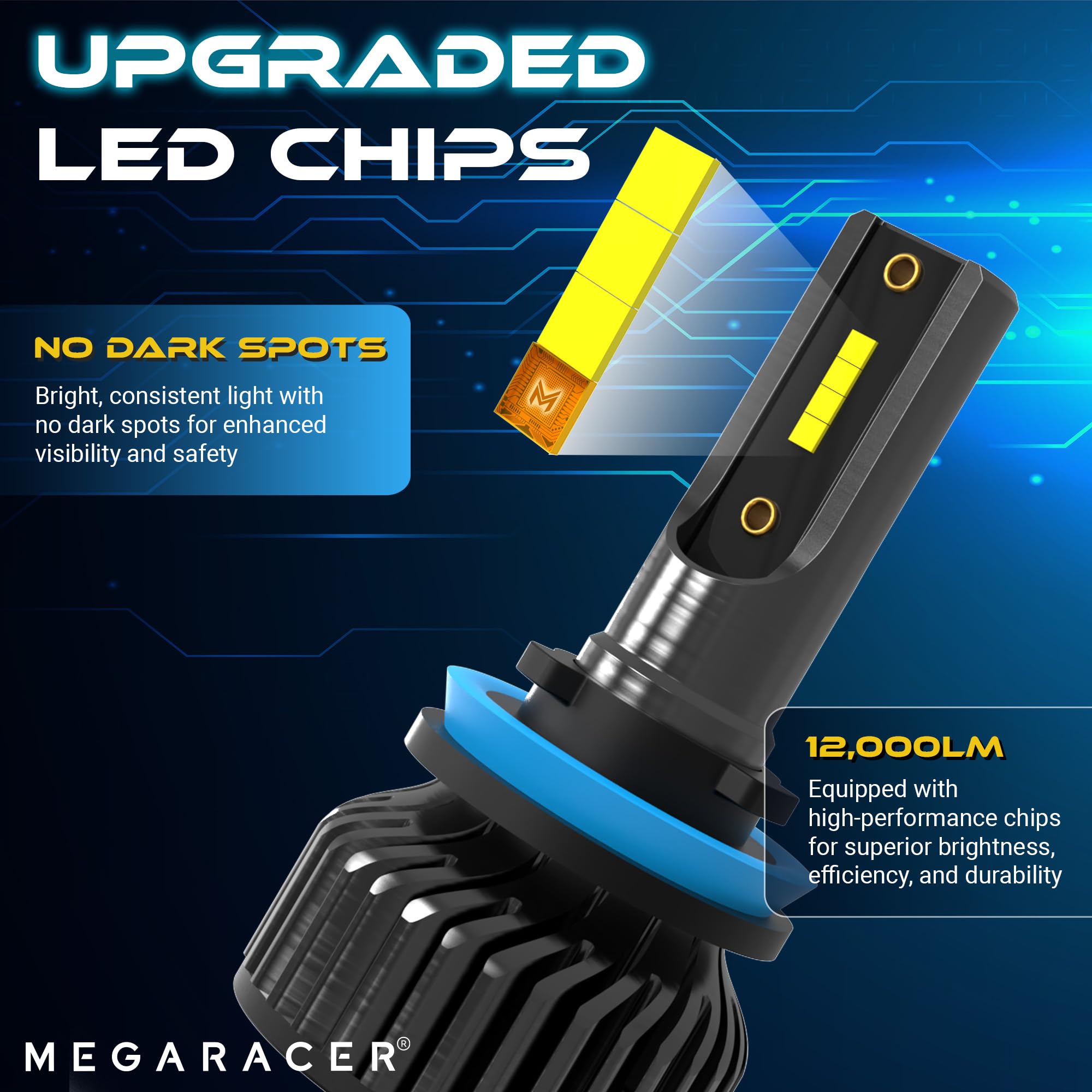 Lâmpada De Nevoeiro Mega Racer H11 6500k Cool White 800% Brightne ...