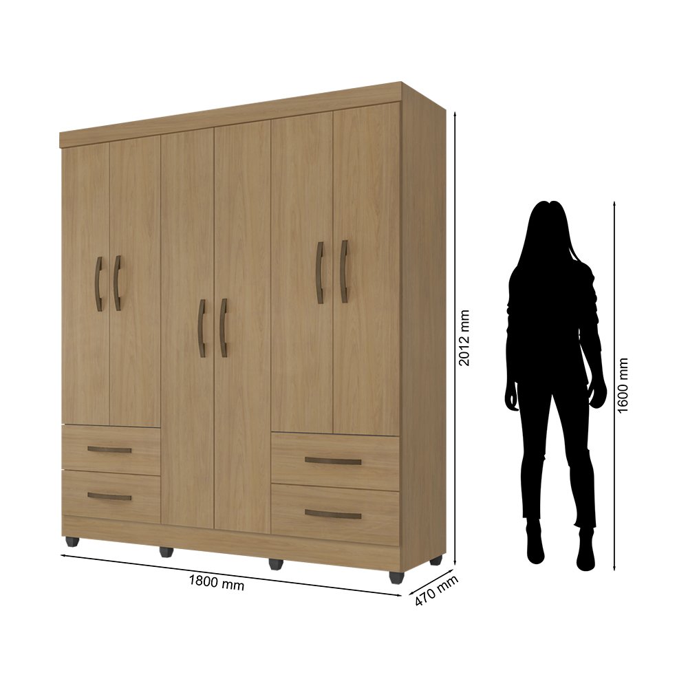 Guarda Roupa Roupeiro De Casal Honduras 6 Portas 4 Gavetas Freijó/cinza ...