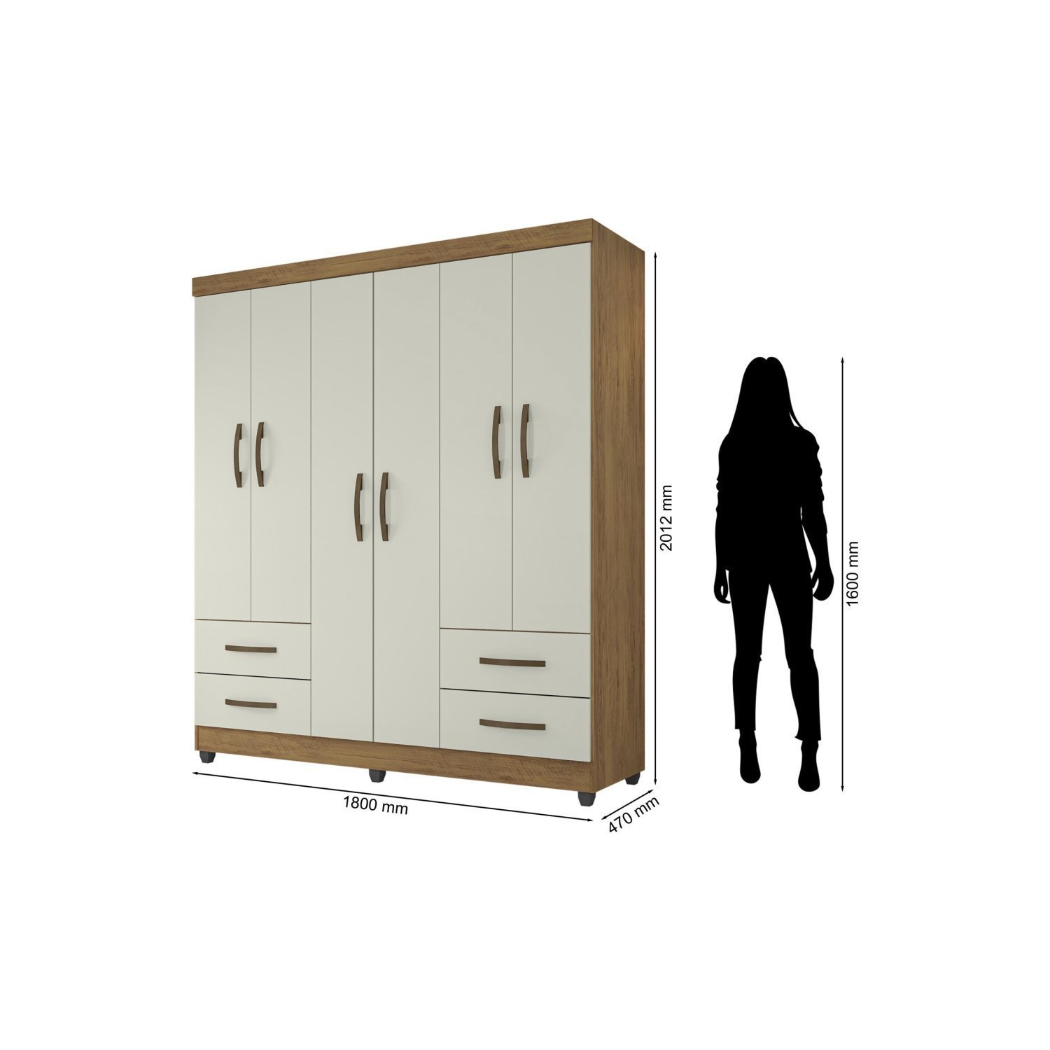 Guarda Roupa Roupeiro De Casal Honduras 6 Portas 4 Gavetas Freijó/cinza ...