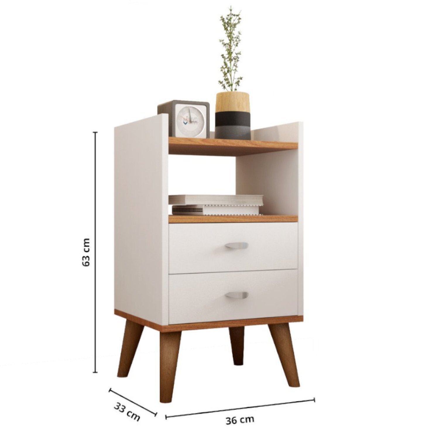 Mesa De Cabeceira Retrô Pés Palito Em Madeira Maciça 2 Gavetas E ...