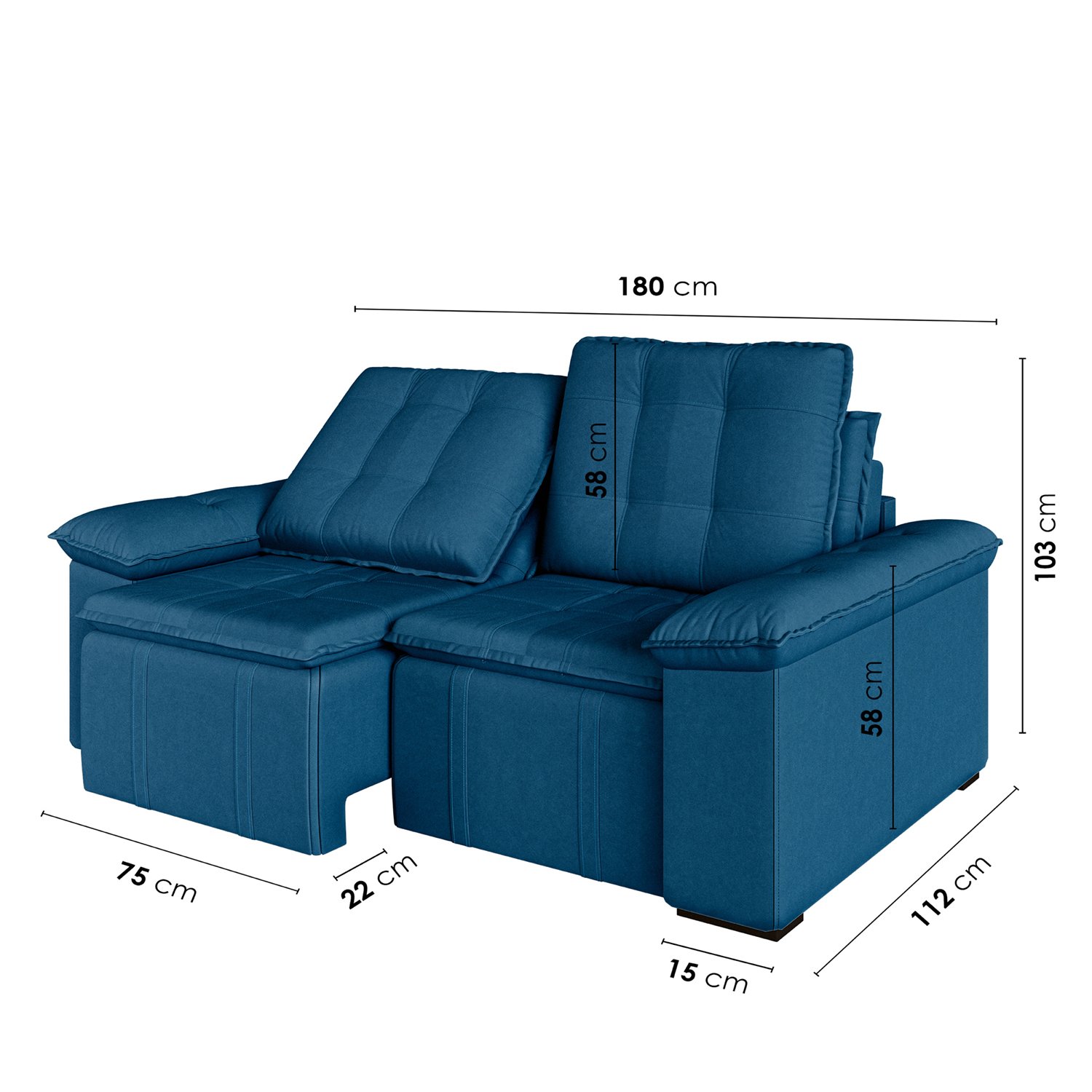 Sofá Palmeira Retrátil Reclinável Sem Caixa 3 Lugares 180cm Veludo Com Molas Cabecasa ...