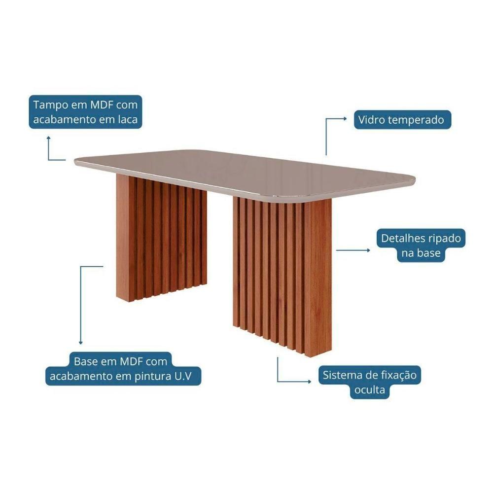 Conjunto Mesa Sala Jantar Ester Com Tampo Madeirado Com Vidro 180x90cm ...